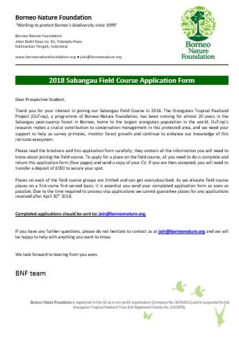application form - Borneo Nature Foundation